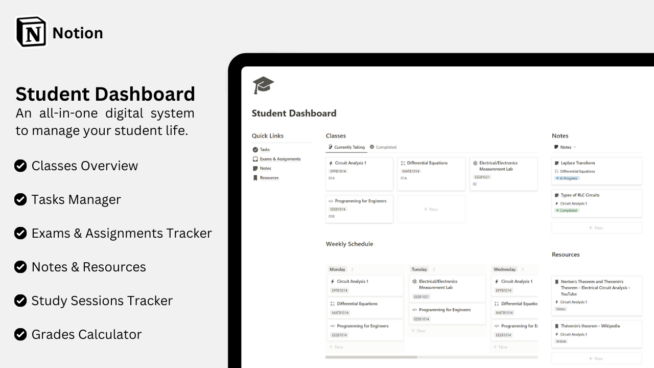 Notion Student Dashboard Template - Notionland Template Gallery